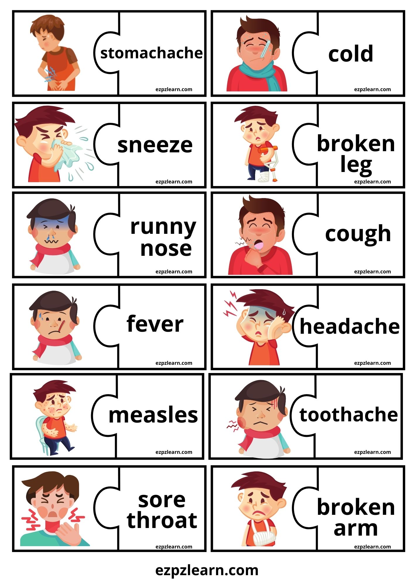 Health Problems Word Match Game - Ezpzlearn.com Health Problems Word Match Game - Ezpzlearn.com